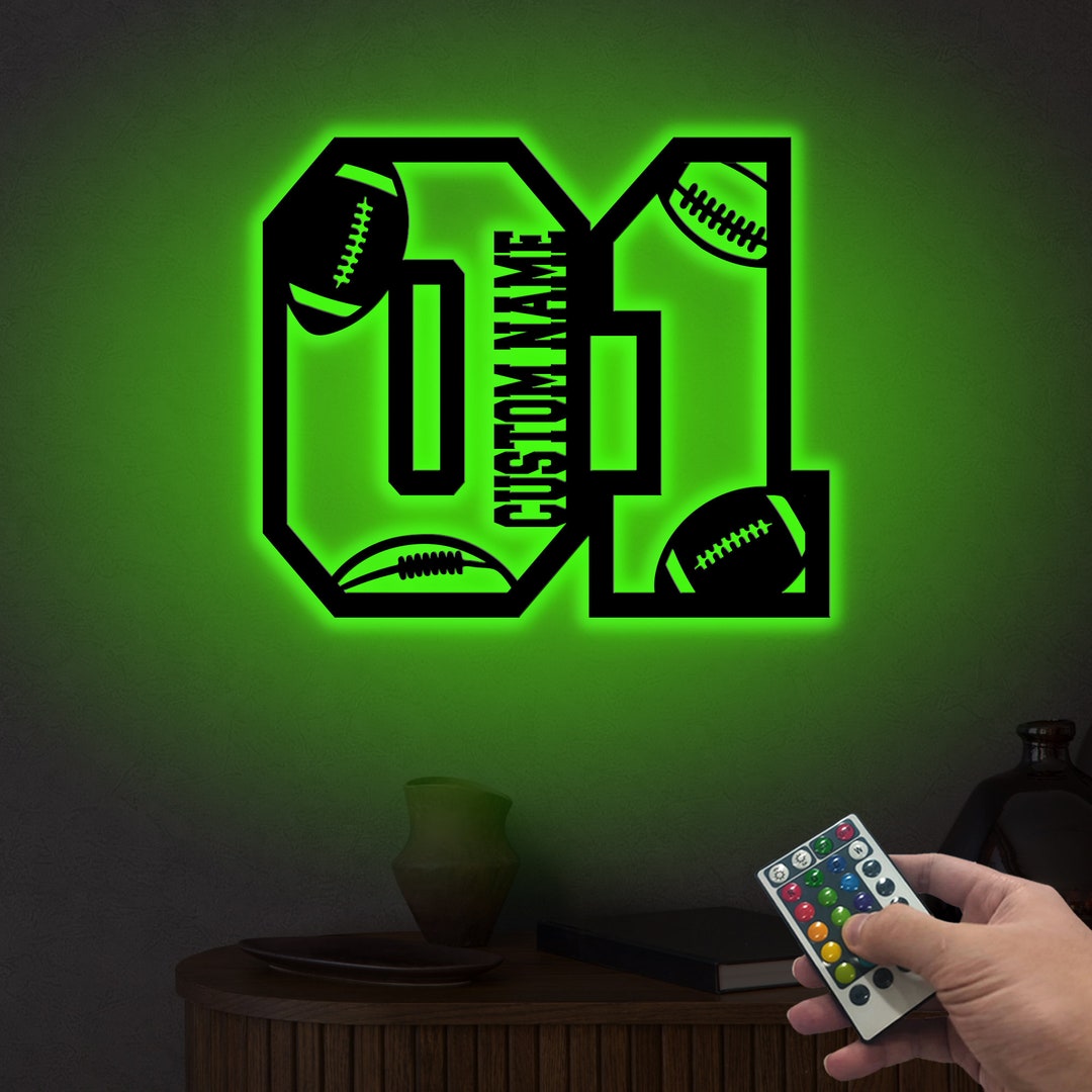 Custom Football Metal Sign LED Lights, Personalized Name and Number ...