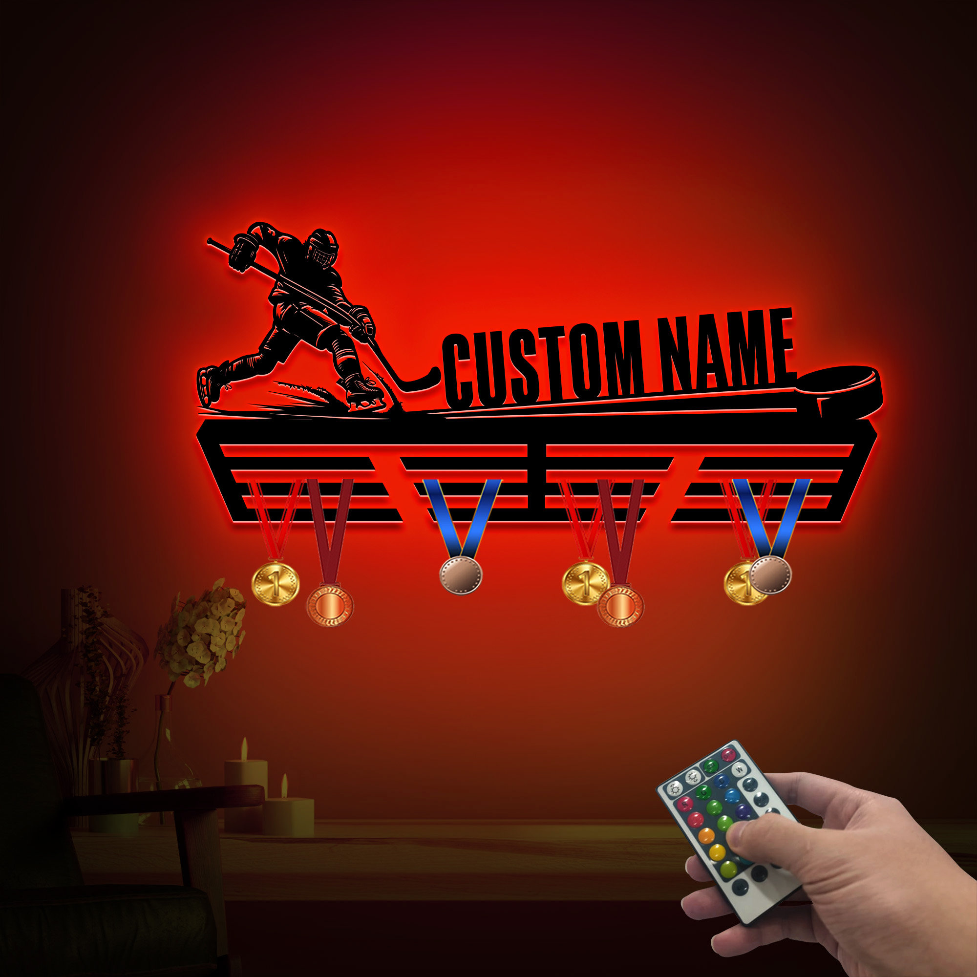 Custom Hockey Medal Hanger With Led Lights, Custom Medal Holder, Medal ...
