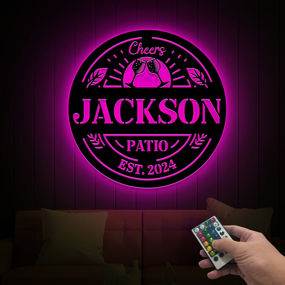 Personalized Patio Wall Art With Led Lights, Custom Family Name Sign ...