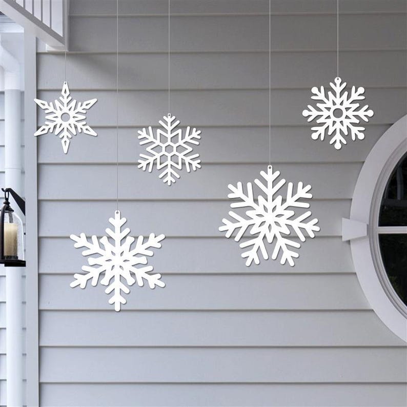 Set of 5 Metal Snowflakes, Metal Snowflake Ornament Set, Snowflake ...