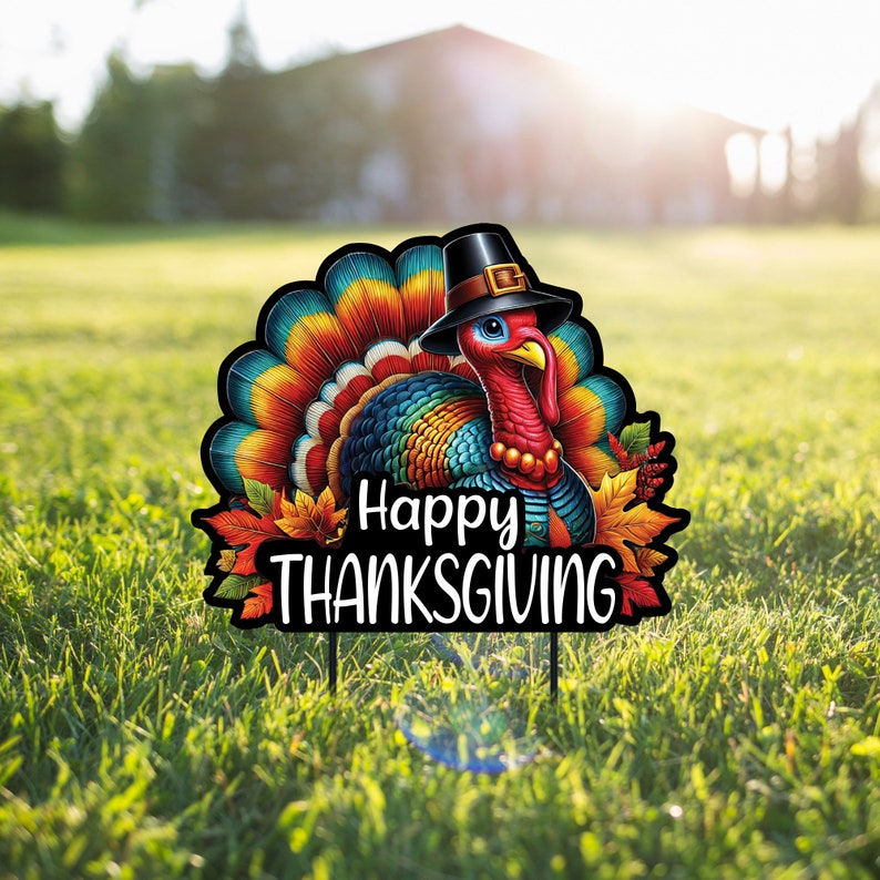 Thanksgiving Turkey Garden Metal Sign, Autumn Colors Happy Thanksgiving ...