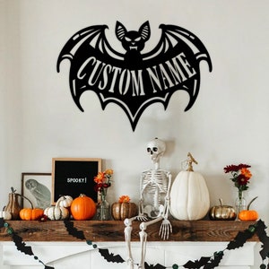 Custom Spooky Bat Metal Wall Art Led Light, Halloween Bat Home Decor ...