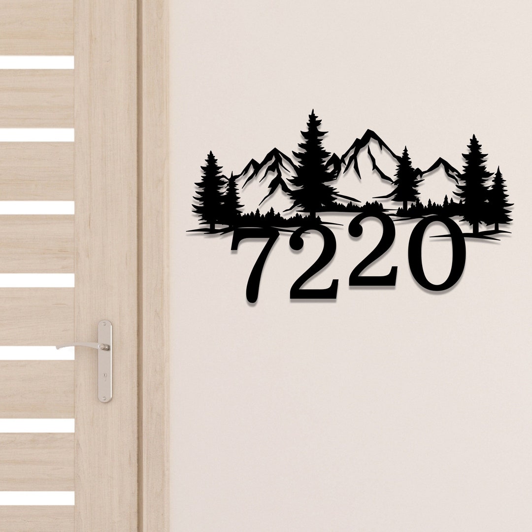 Mountain Address Number Custom Metal Sign, Mountains and Forest House ...