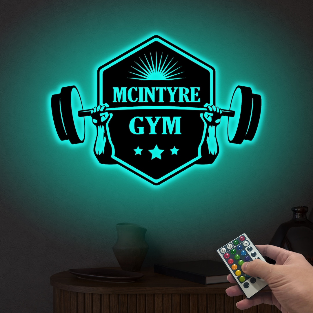 Personalized Home Gym Metal Sign With Led Lights, Custom Gym Name Metal ...