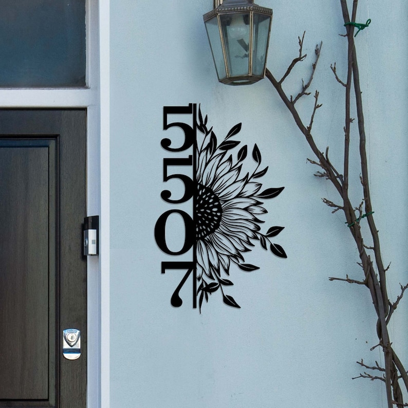 Custom House Number Metal Sign, Hanging Sunflower Address Sign ...