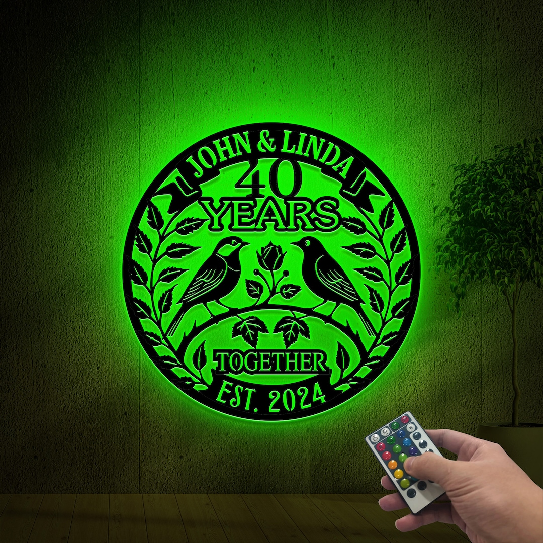 40th Wedding Anniversary Gift, Anniversary Sign With Lights, Doves ...