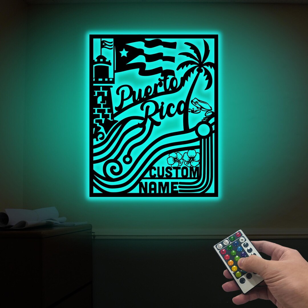 Custom Puerto Rico Metal Wall Art With Led Light, Puerto Rico Flag Sign ...
