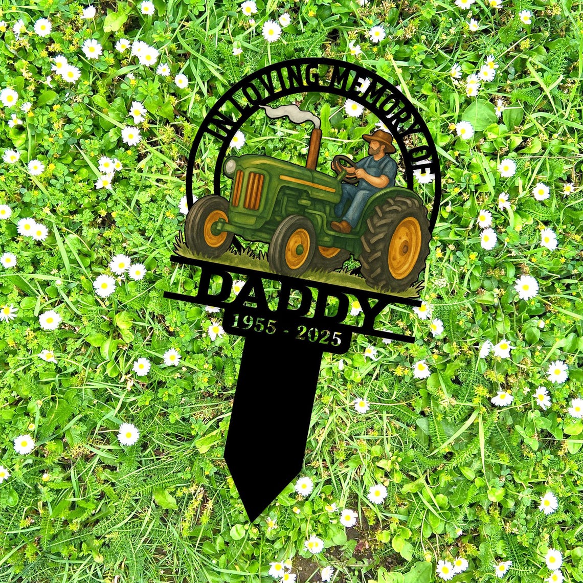 Personalized Tractor Memorial Garden Metal Stake, in Loving Memory ...