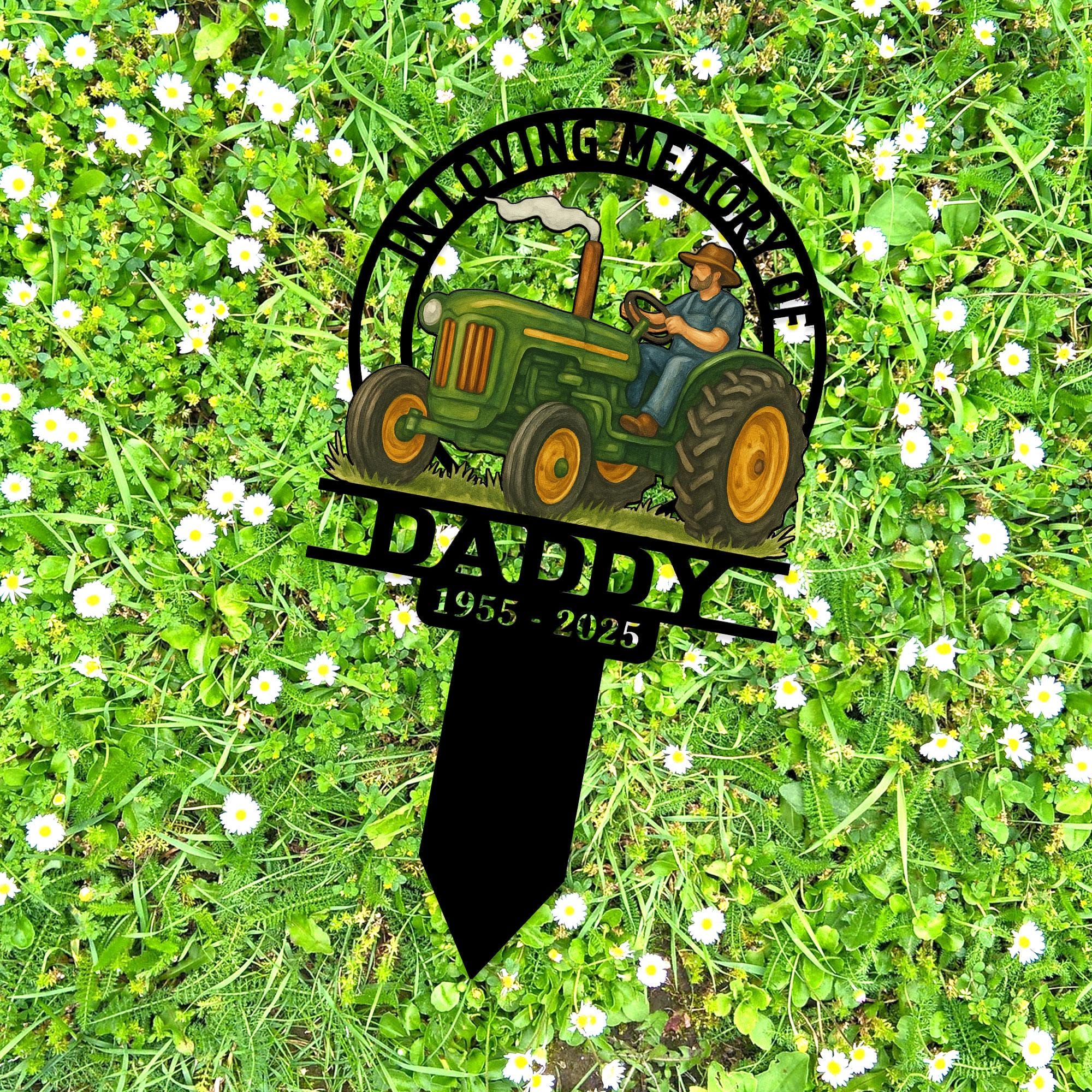 Personalized Tractor Memorial Garden Metal Stake, in Loving Memory ...