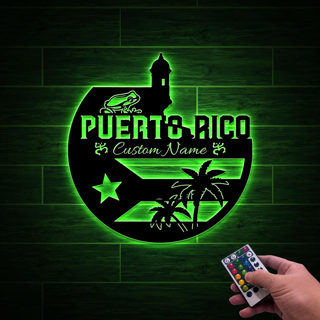 Custom Puerto Rico Metal Sign With Led Lights, Personalized Puerto Rico ...
