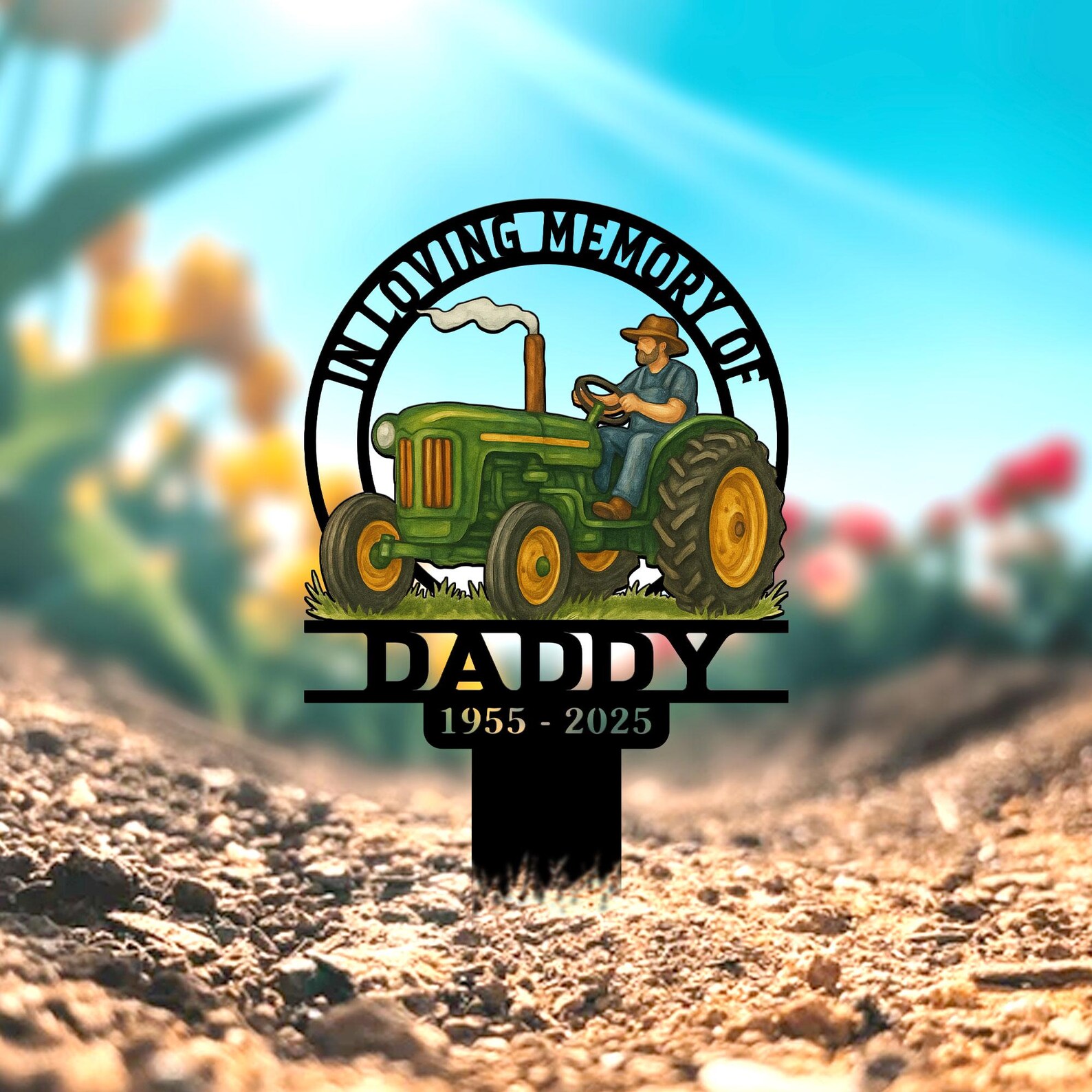 Personalized Tractor Memorial Garden Metal Stake, in Loving Memory ...