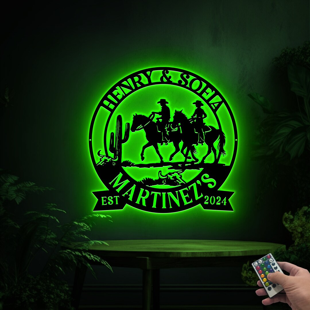 Custom Horse Riding Wedding Metal Sign Led Lights, Family Name Sign ...