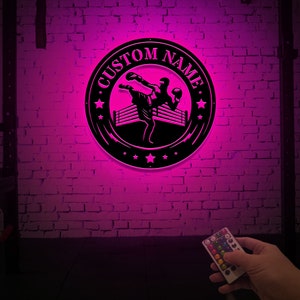 Custom Kickboxing Metal Wall Art With LED Lights, Personalized Martial ...