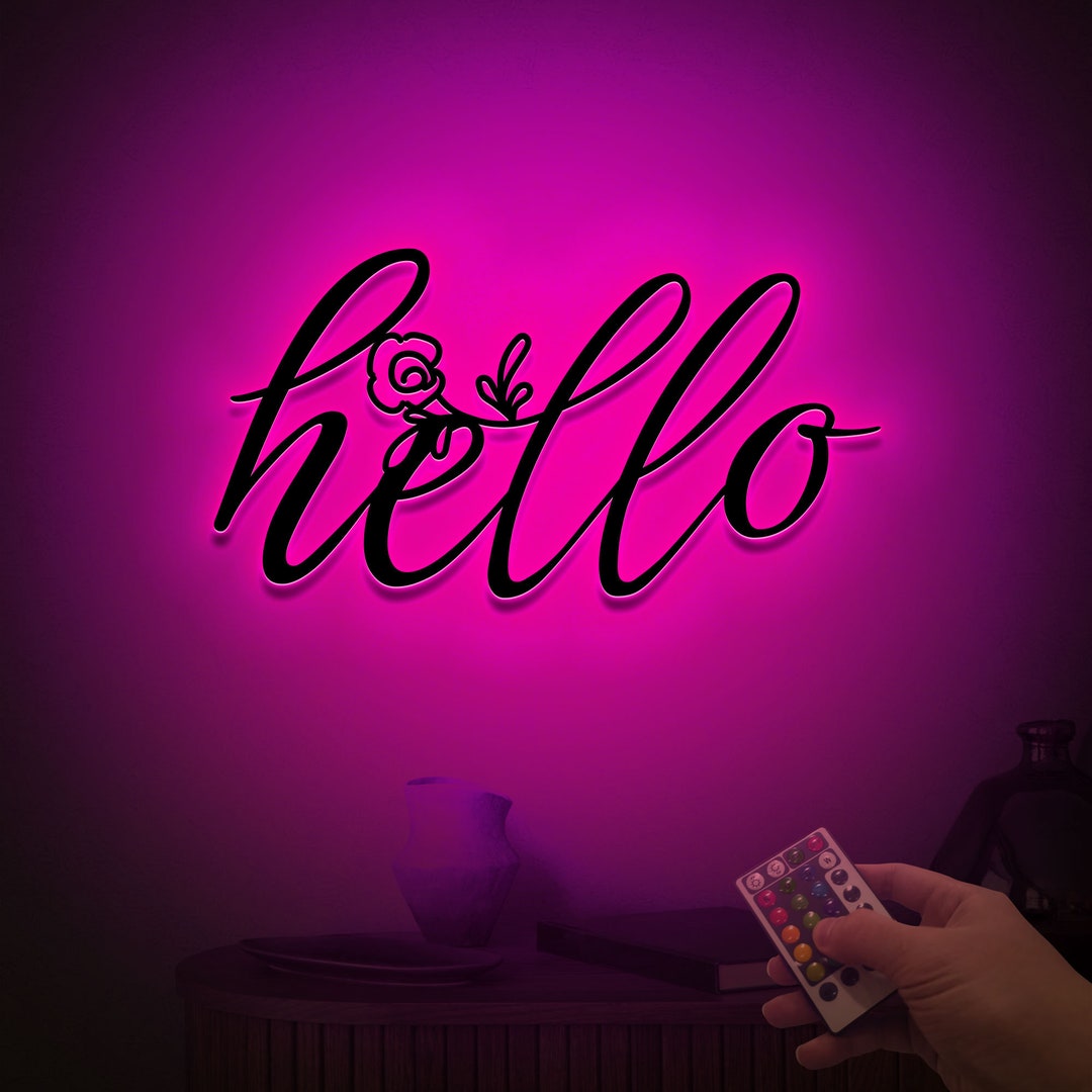 Hello Metal Wall Art With Led Lights, Hello Metal Sign, Hello Wall ...