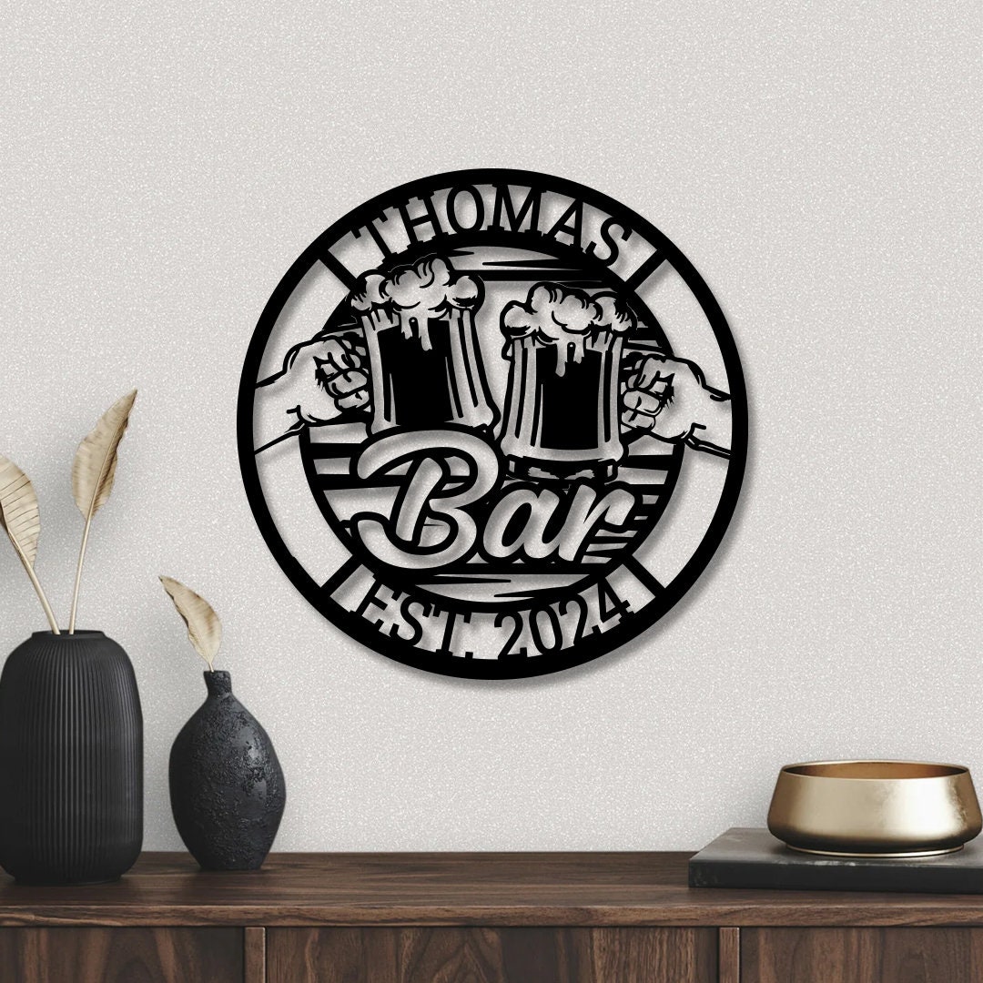 Custom Bar Sign With LED Lights, Pub Sign, Personalized Bar Metal Wall ...