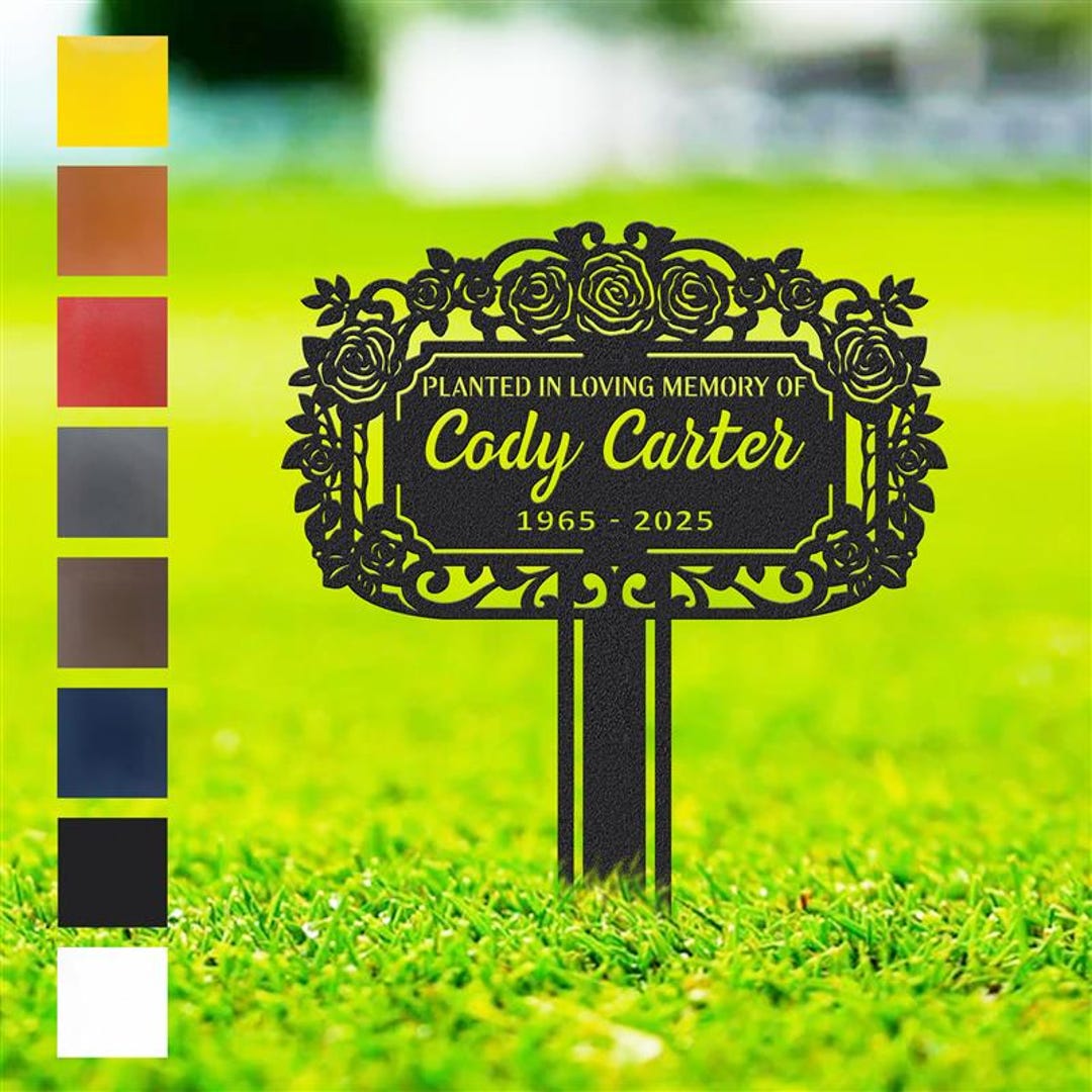 Personalized Memorial Stake, Planted in Loving Memory, Floral Metal ...