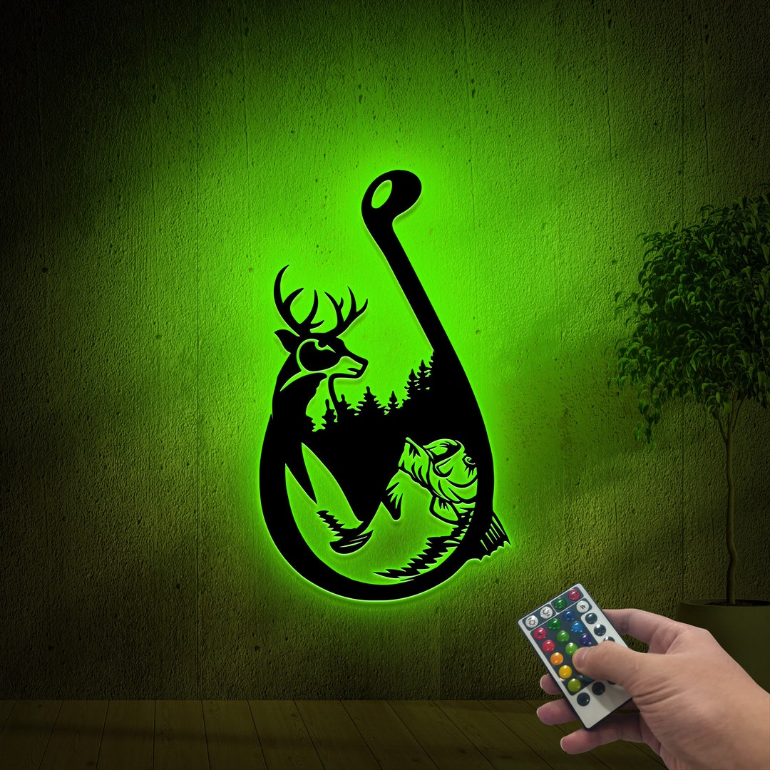 Fishing and Deer Hunting Metal Sign Wall Art With Led Lights, Custom ...