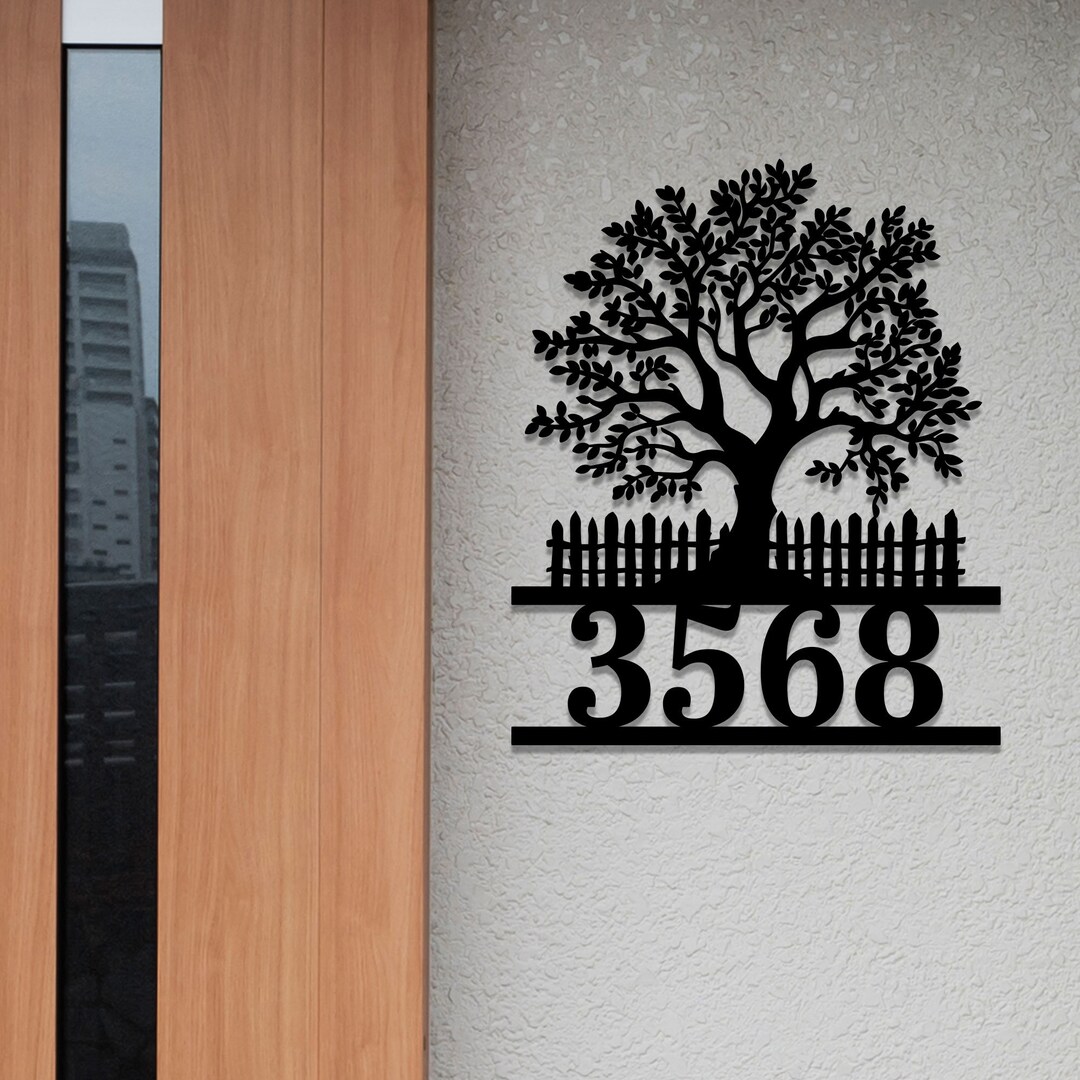 Personalized House Number Metal Sign, Custom Address Numbers Sign, Tree ...
