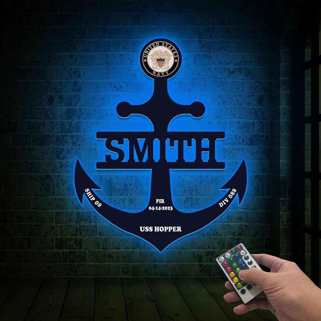 Personalized Anchor Metal Sign Wall Art With Led Lights, Custom Anchor ...