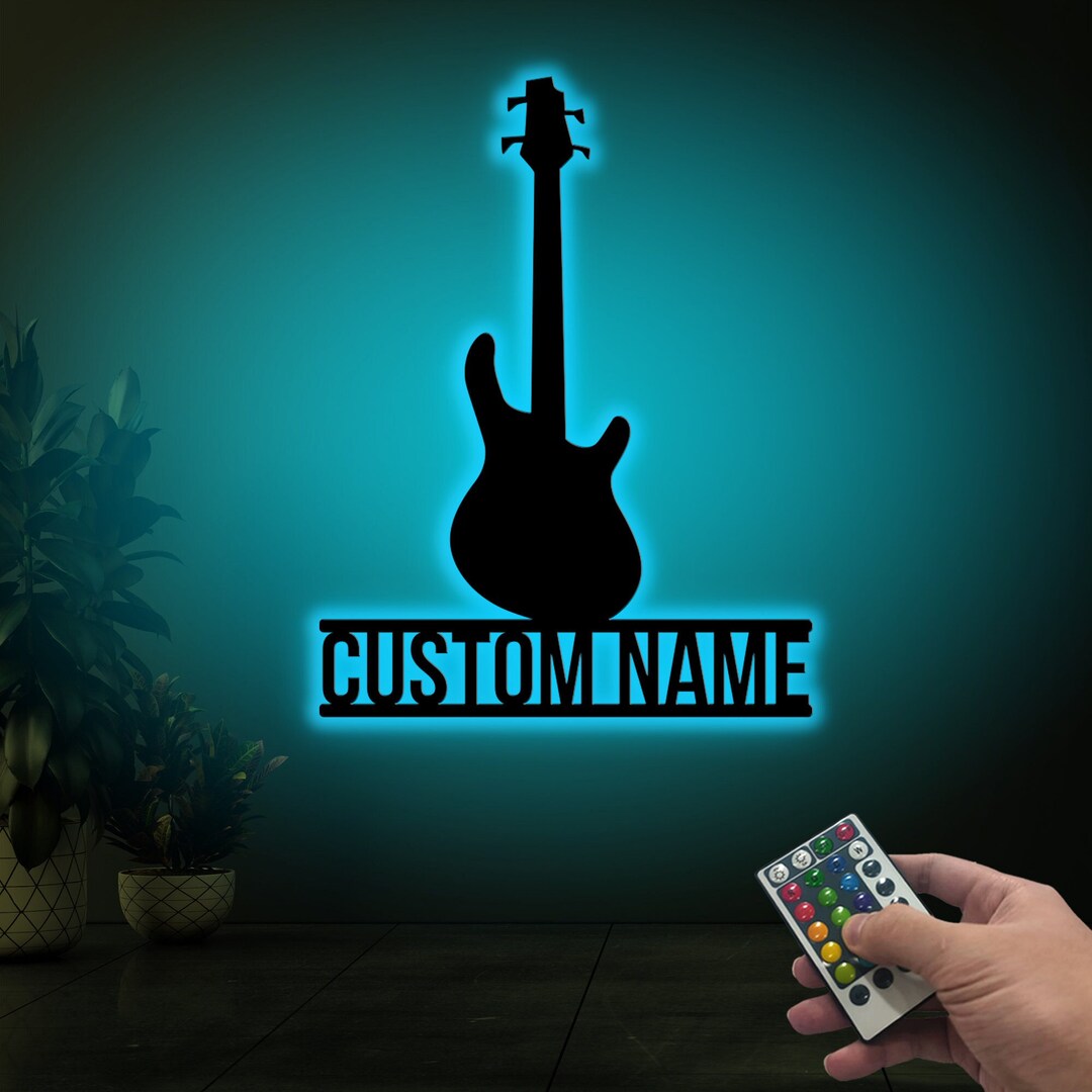 Custom Bass Guitar Metal Sign With Led Lights, Personalized Guitar ...