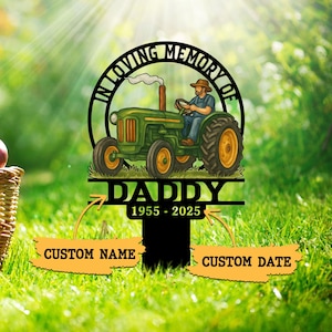 Personalized Tractor Memorial Garden Metal Stake, in Loving Memory ...