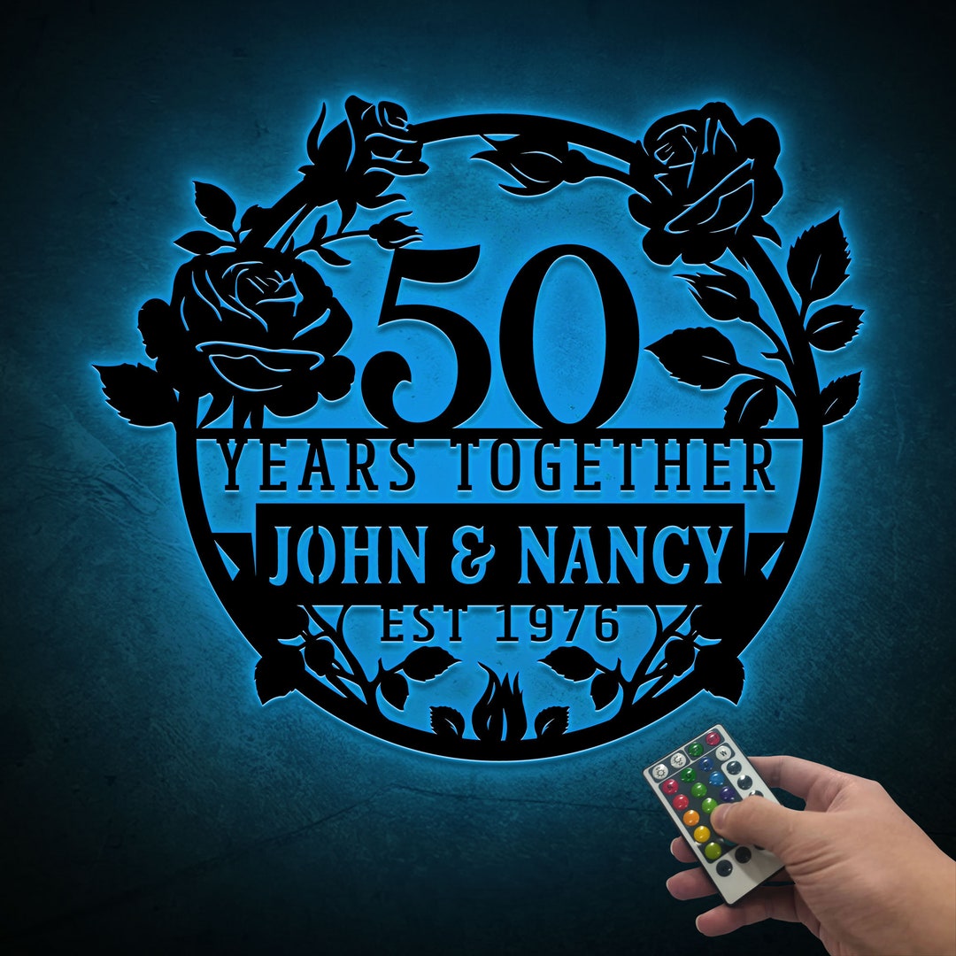 50 Year Anniversary Sign, Wedding Anniversary Metal Wall Art With Led ...