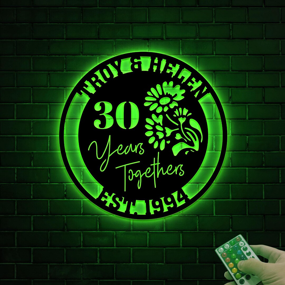 30th Anniversary Gift, Wedding Anniversary Metal Sign With Light, 30 ...