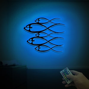 Fish Family Metal Sign With Led Light, House Decor, Housewarming Gift ...