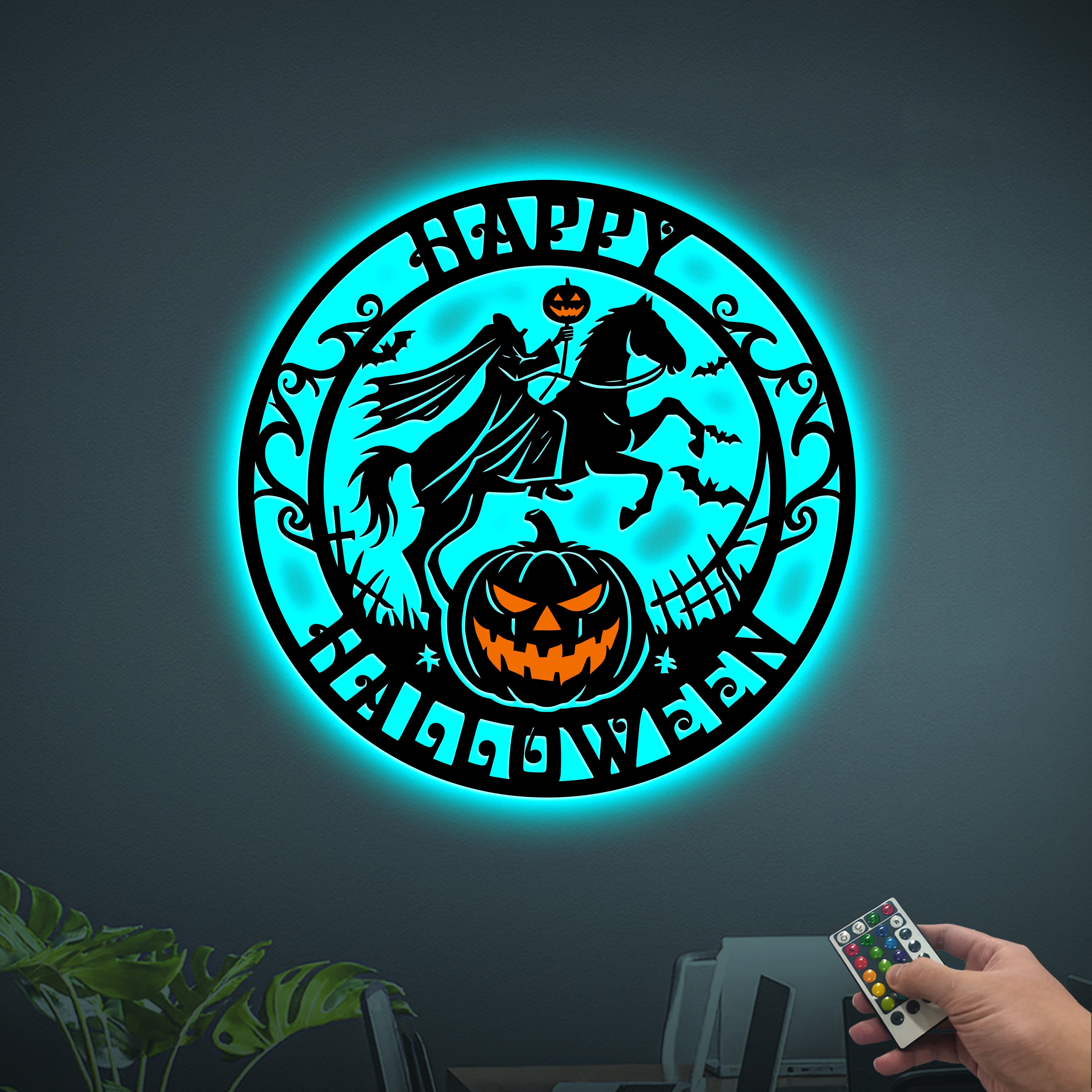 Headless Horseman Halloween Metal Sign With Led Lights, Halloween Wall ...