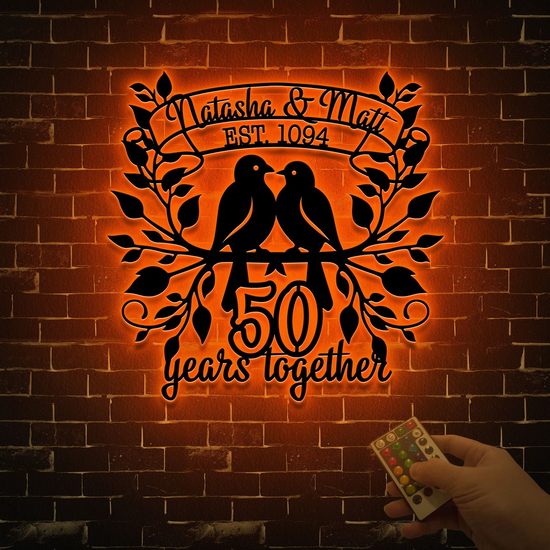 Custom Anniversary Sign, Anniversary Sign With Light, Parents ...