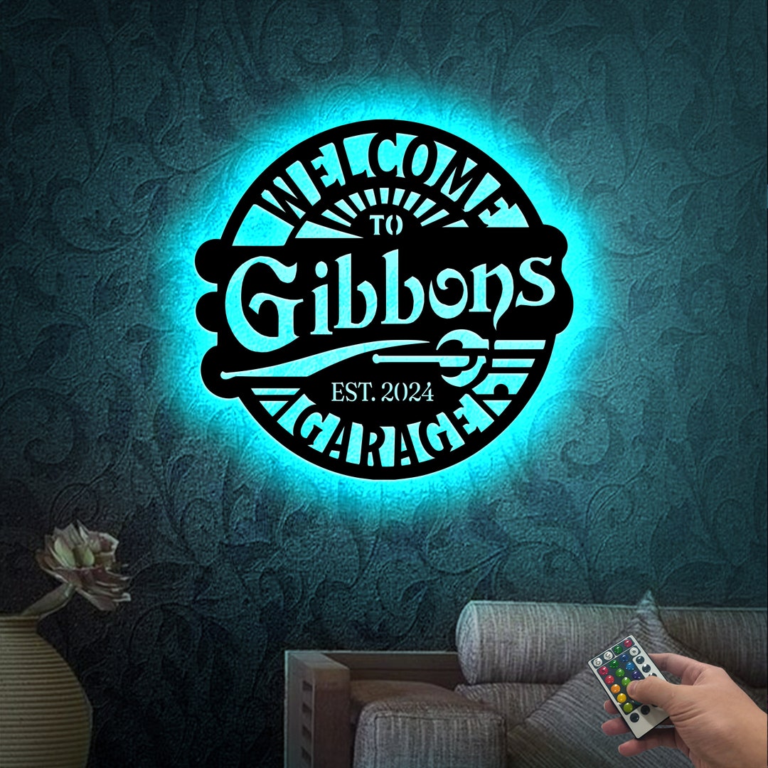 Custom Work Shop Metal Wall Art With Led Lights, Work Shop Sign, Garage ...