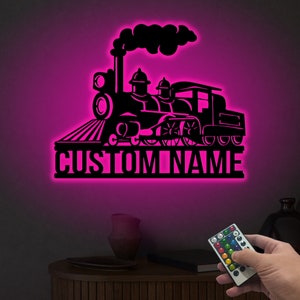 Personalized Train Metal Sign With Led Light, Wall Decor, Train Sign ...
