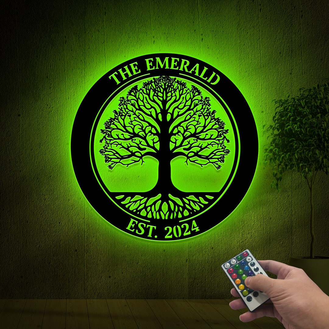 Custom Tree of Life Metal Sign Wall Art With Led Light, Personalized ...