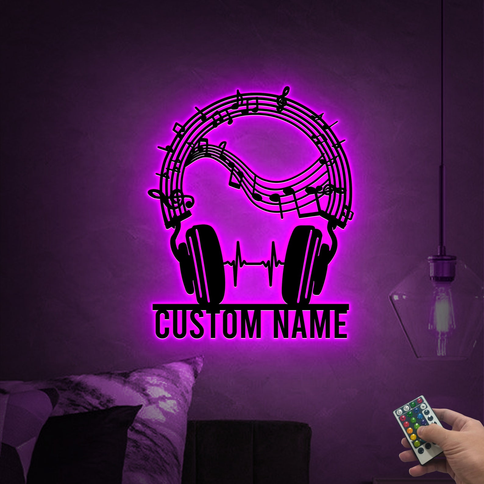Custom Earphones Metal Wall Art With Led Light, Headphones Metal Sign ...
