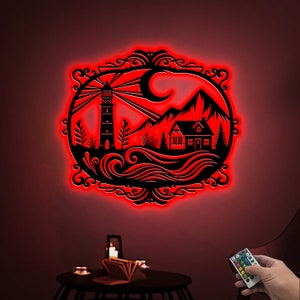 Custom Lighthouse Nautical Metal Wall Art With Led Lights, Personalized ...