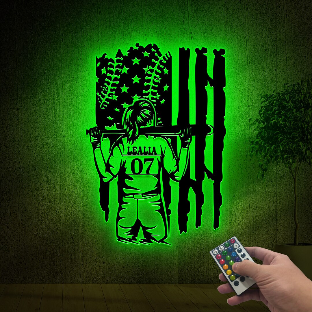 Personalized Softball Pitcher Metal Wall Art Led Lights, Custom Pitcher ...