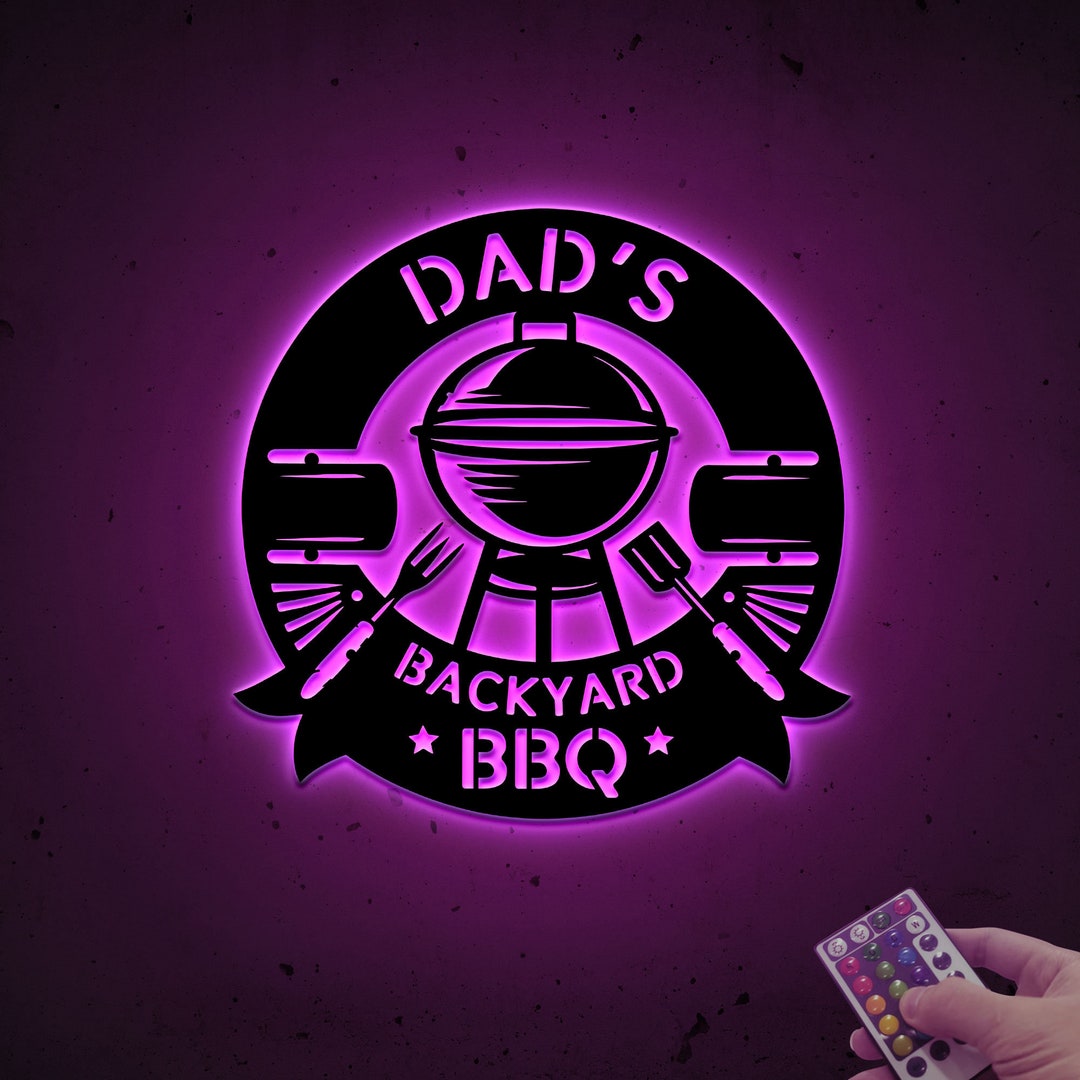 Personalized Backyard BBQ Metal Sign Wall Art With Led Lights, BBQ Name ...