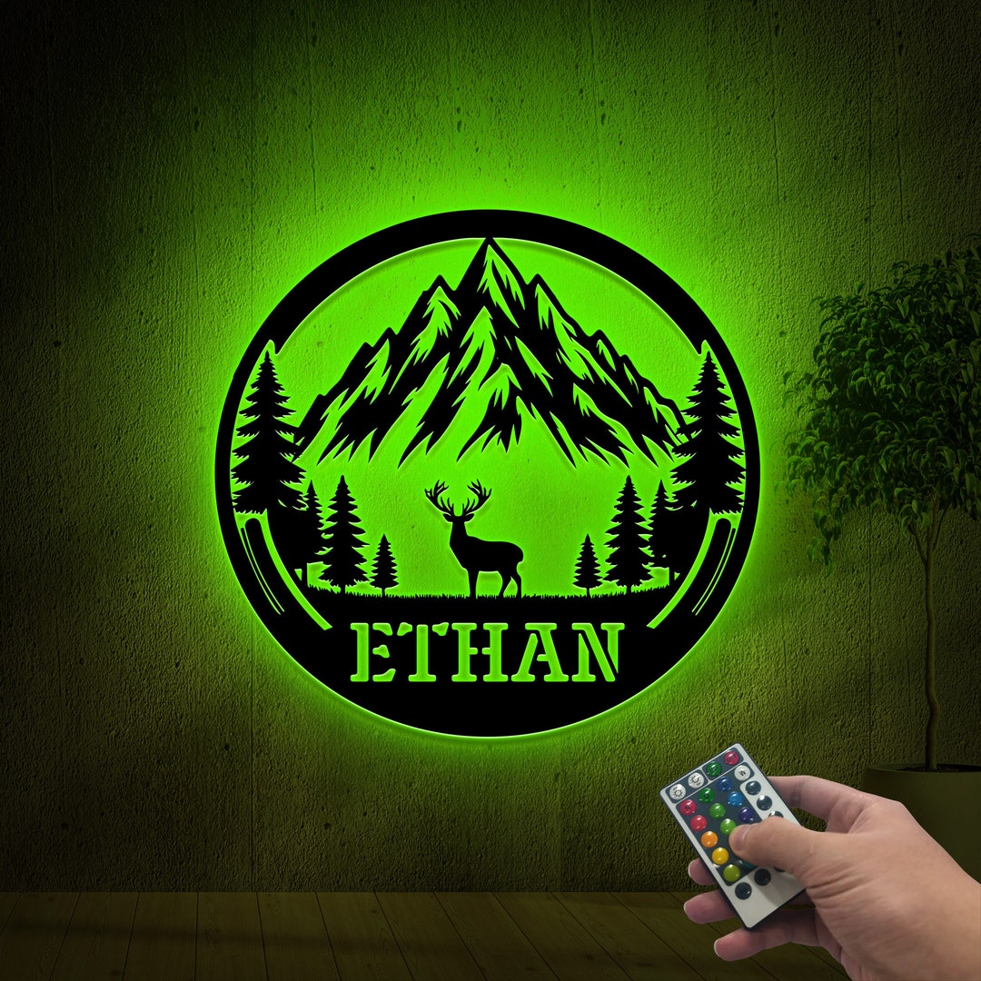 Personalized Nature Metal Wall Art With Led Lights, Custom Family Name ...