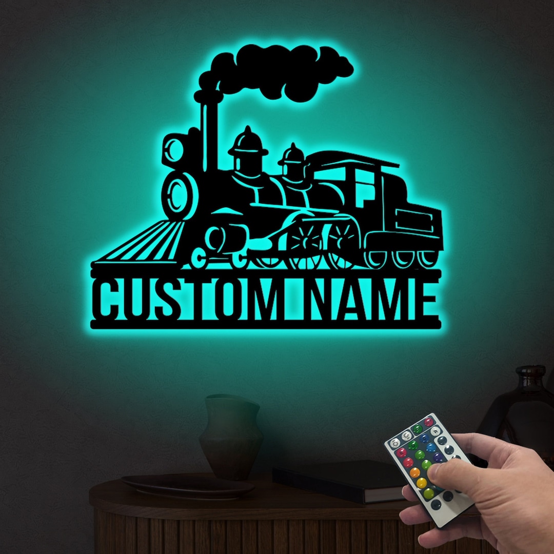 Personalized Train Metal Sign With Led Light, Wall Decor, Train Sign ...
