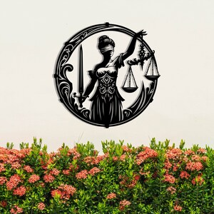 Lady Justice Metal Sign With Led Lights, Themis Justitia Metal Wall Art ...
