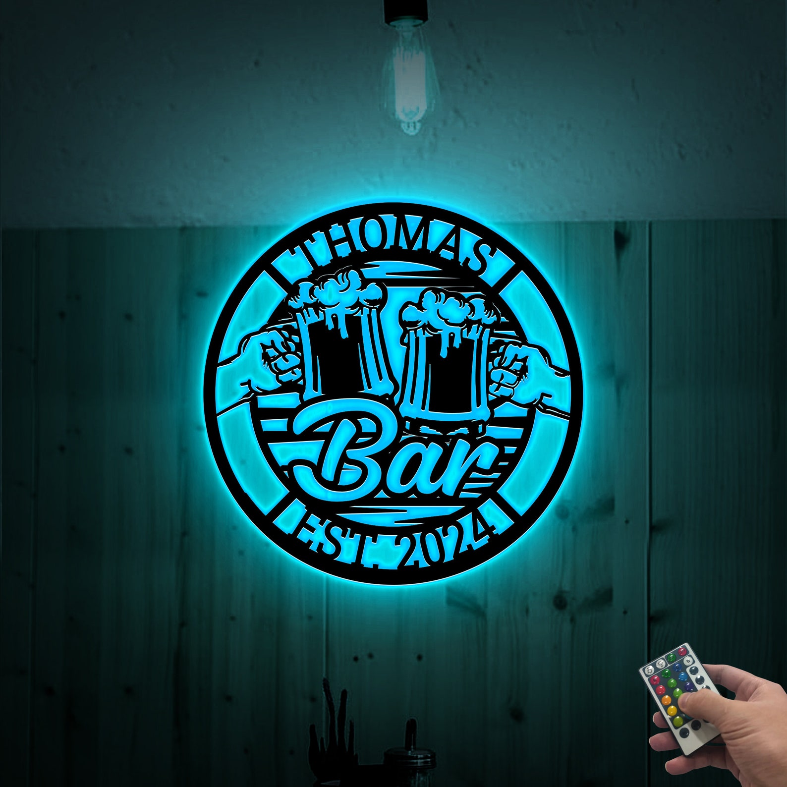 Custom Bar Sign With LED Lights, Pub Sign, Personalized Bar Metal Wall ...