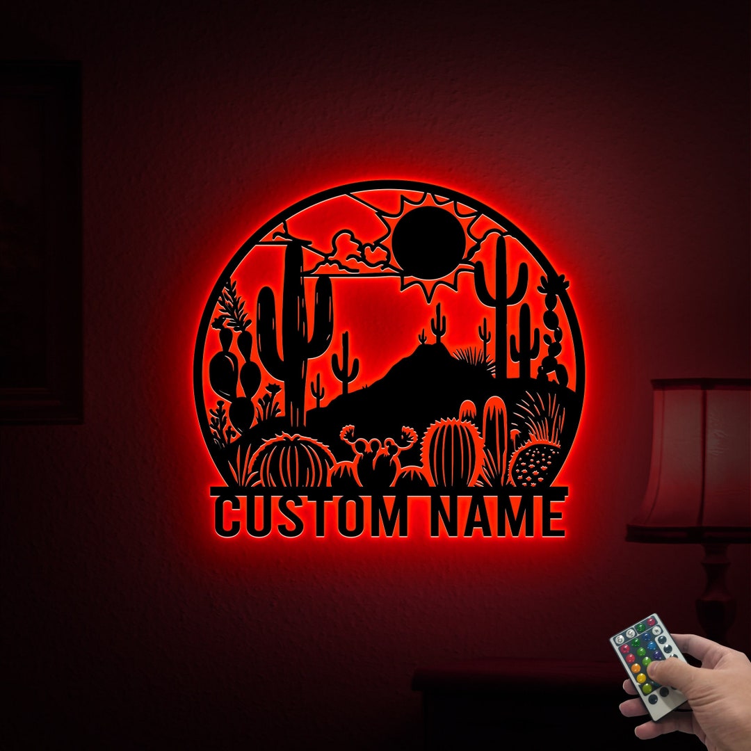 Custom Cactus Metal Sign With Led Lights, Personalized Cactus Name Sign ...