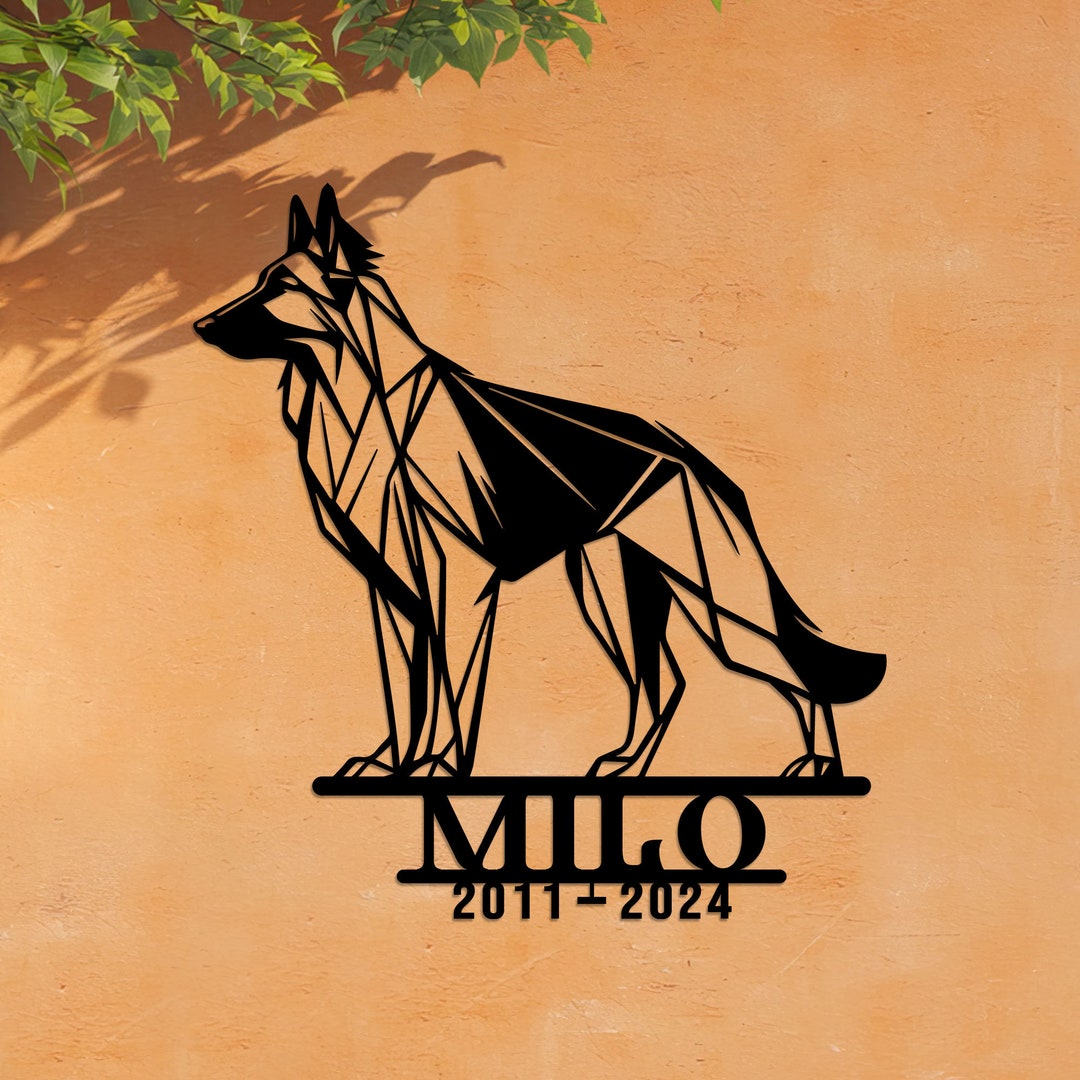 Custom German Shepherd Metal Sign LED Lights, Dog Name Sign, Geometric ...