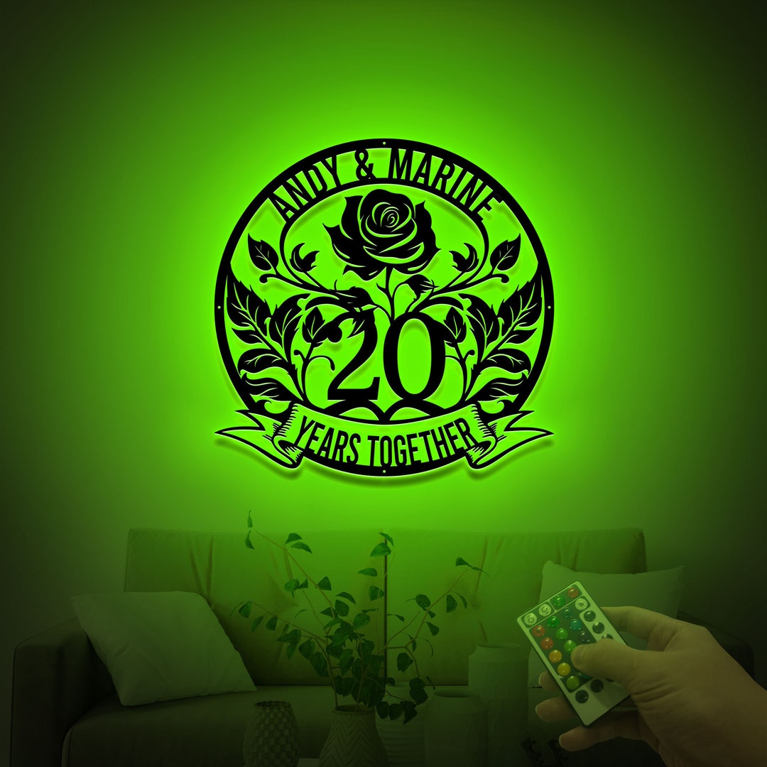 20th Anniversary Gift, Wedding Anniversary Wall Art With Led Lights ...