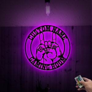 Personalized Gaming Room Sign With Led Lights, Custom Gamer Name Sign ...