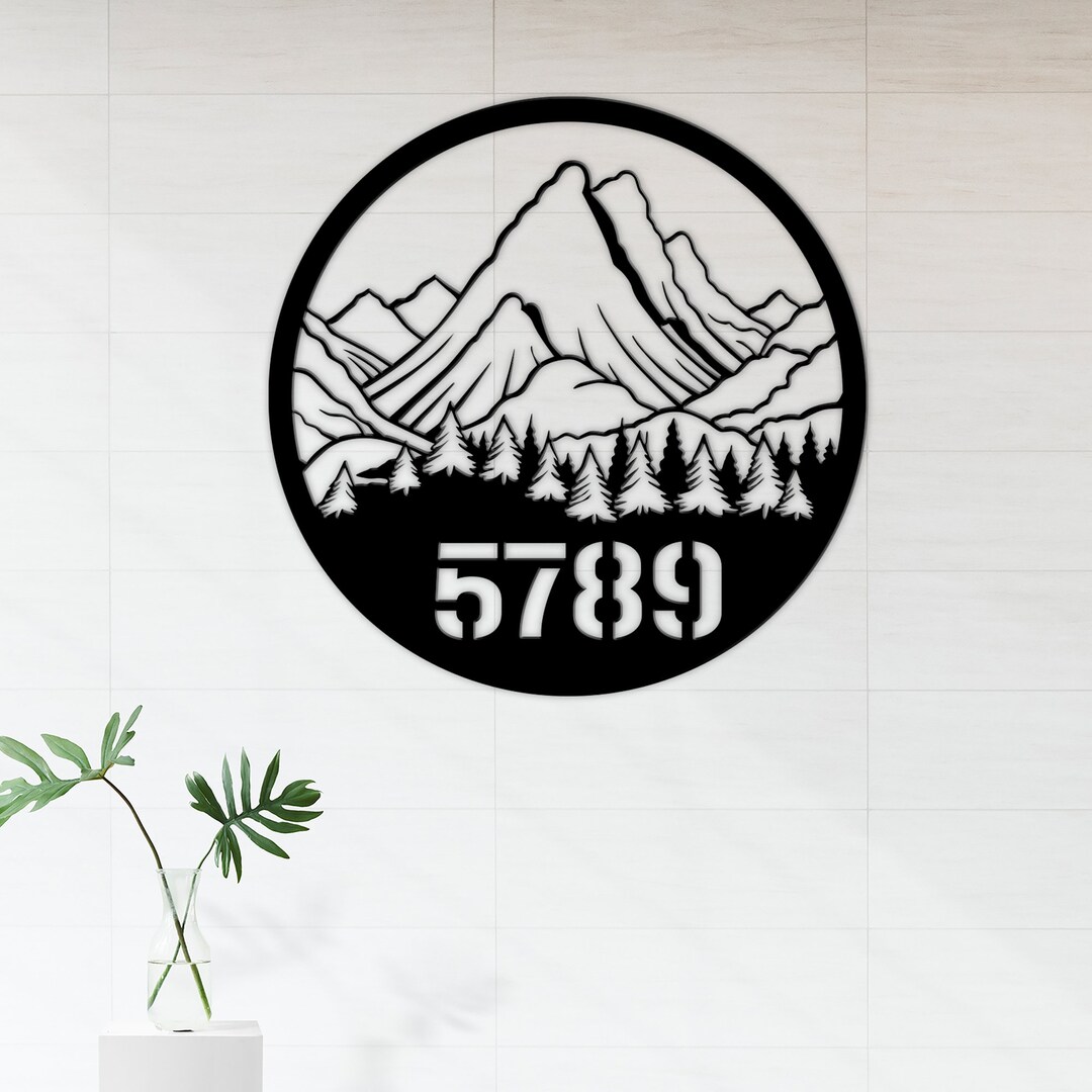 Custom Mountain House Number Sign With Led Lights, Mountain Address ...