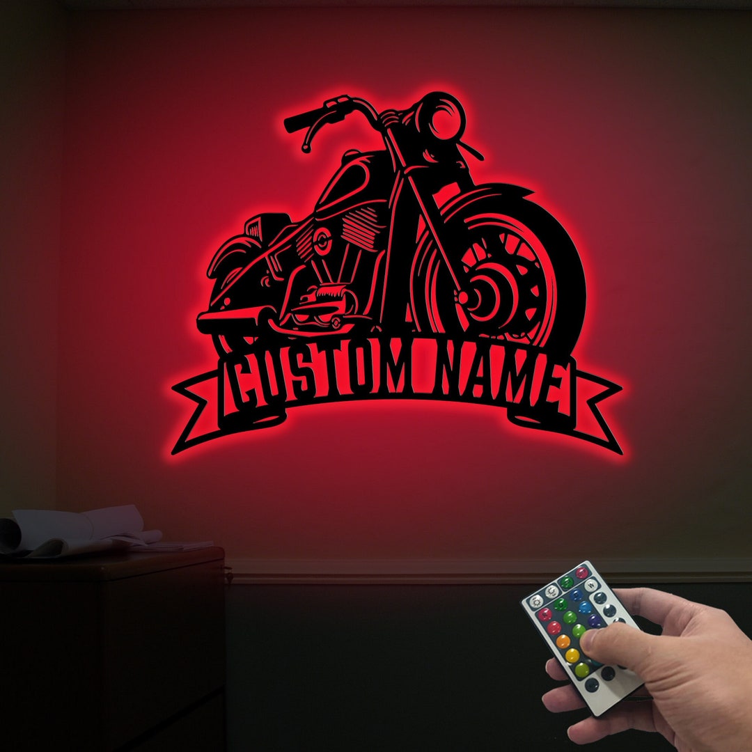 Custom Motorcycle Metal Sign With LED Lights, Motorbike Metal Wall Art ...