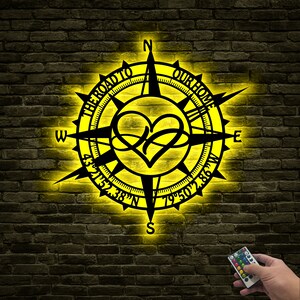 Personalized Infinity Heart Compass Sign, Metal Compass Wall Art With ...