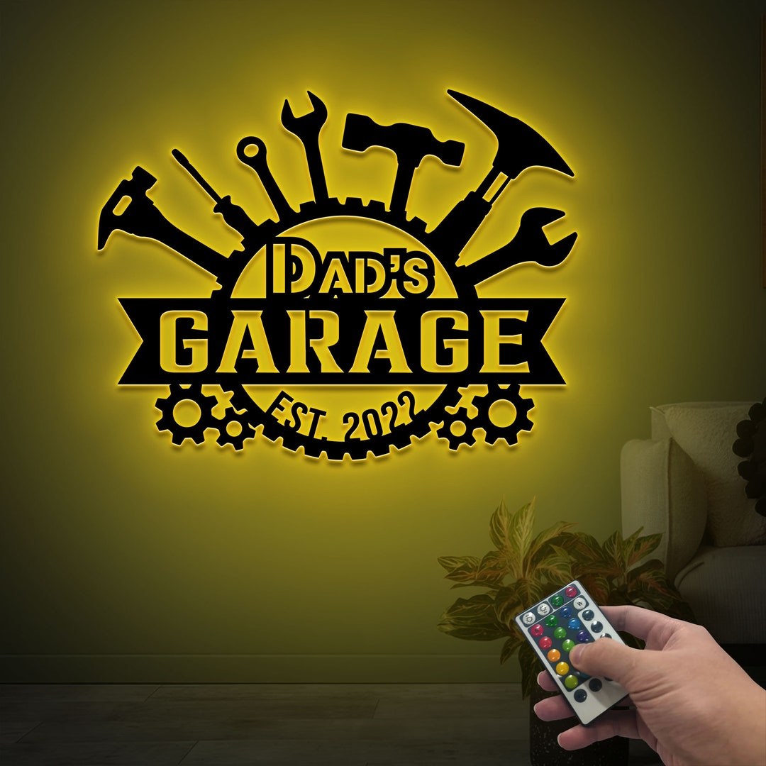 Personalized Garage Metal Sign With Led Lights, Custom Tools Shop Sign ...
