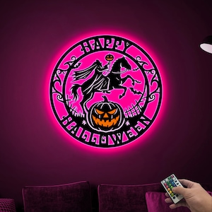 Headless Horseman Halloween Metal Sign With Led Lights, Halloween Wall ...
